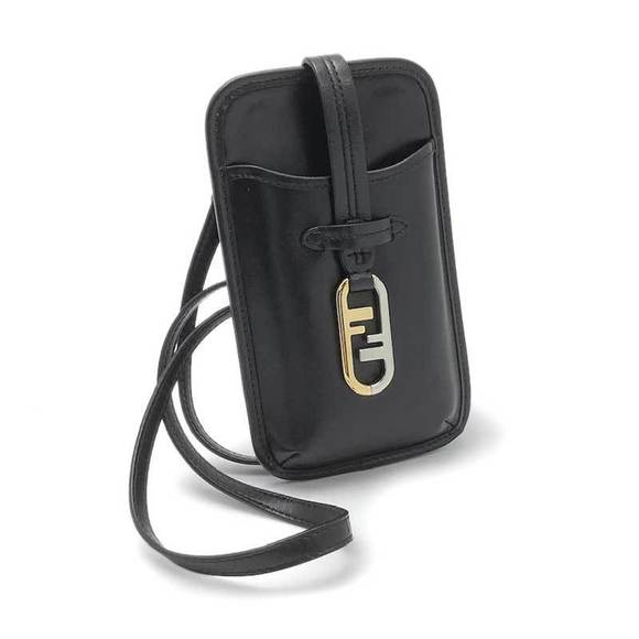 Fendi | Bags | Fendi Orrock Phone Pouch Shoulder Leather Black Case ...